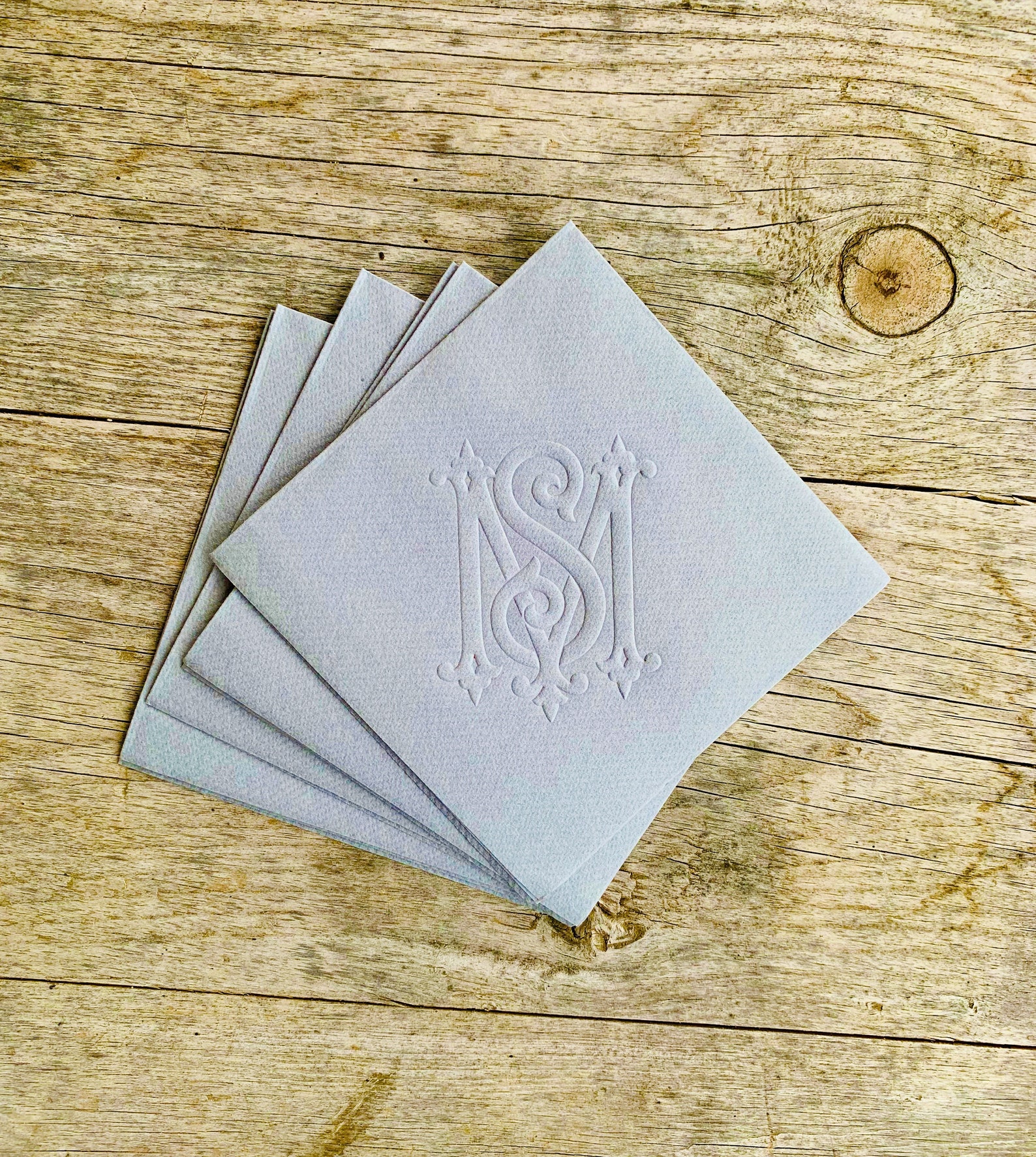 Embossed Napkins, Interlocking Monogram, Monogrammed Linen Like ...