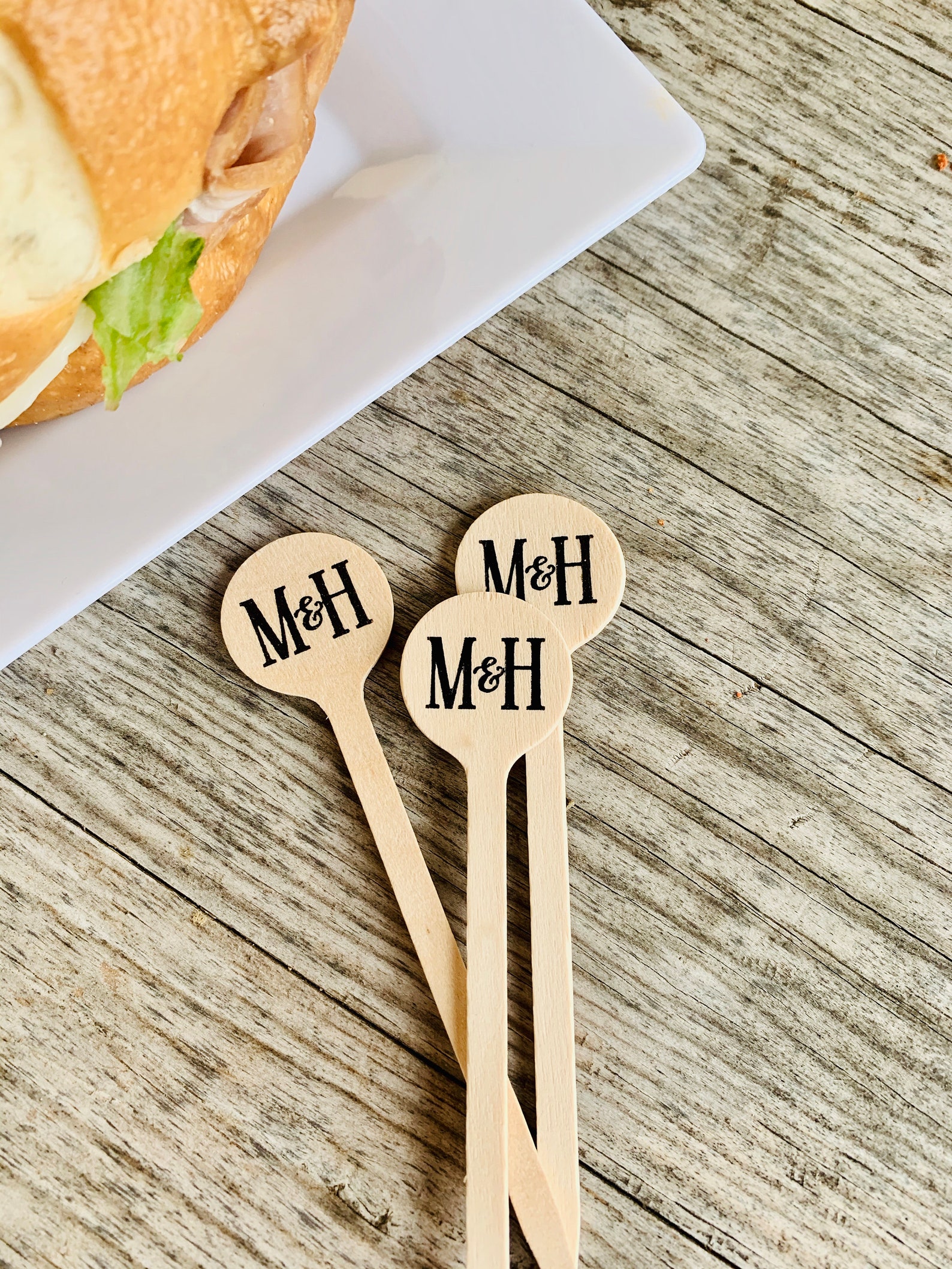 Food Picks, Personalized, Custom, Monogrammed, Wood, Round, 4", Sticks ...