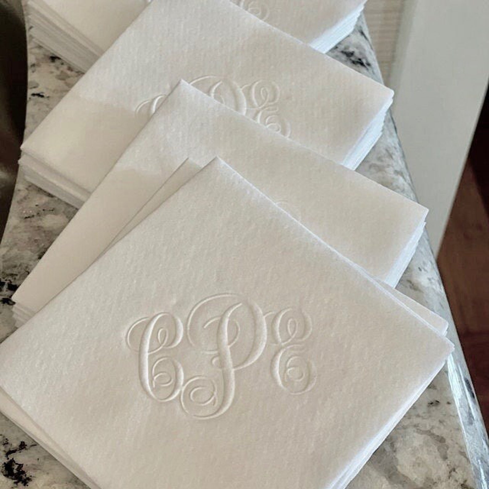 Monogrammed Embossed Linen Like Beverage Napkins, Paper, Personalized ...