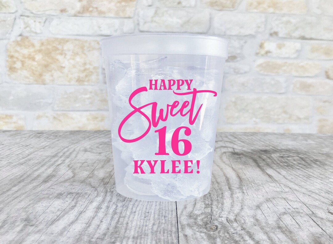 Personalized Sweet 16 Stadium Cups, 16 Oz, Monogrammed, Custom, Party ...