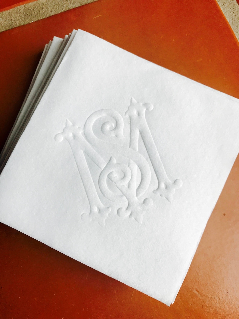 Embossed Napkins, Interlocking Monogram, Monogrammed Linen Like ...