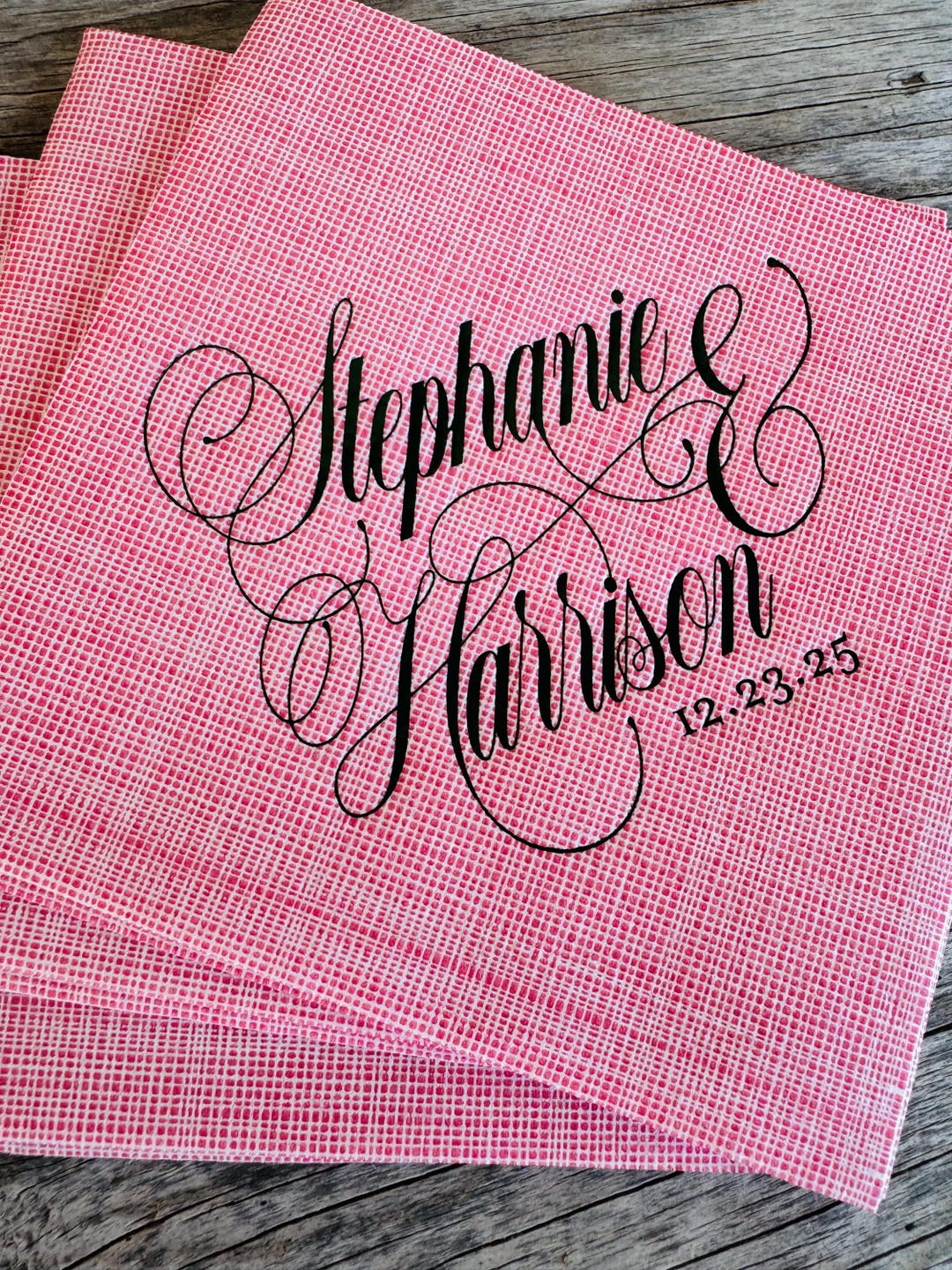 Personalized Crosshatch Linen Like Napkins, Rainbow Foil, Monogrammed ...