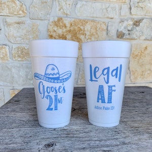 Personalized 21st Birthday Cups, Styrofoam, Monogrammed, Custom, 21 ...