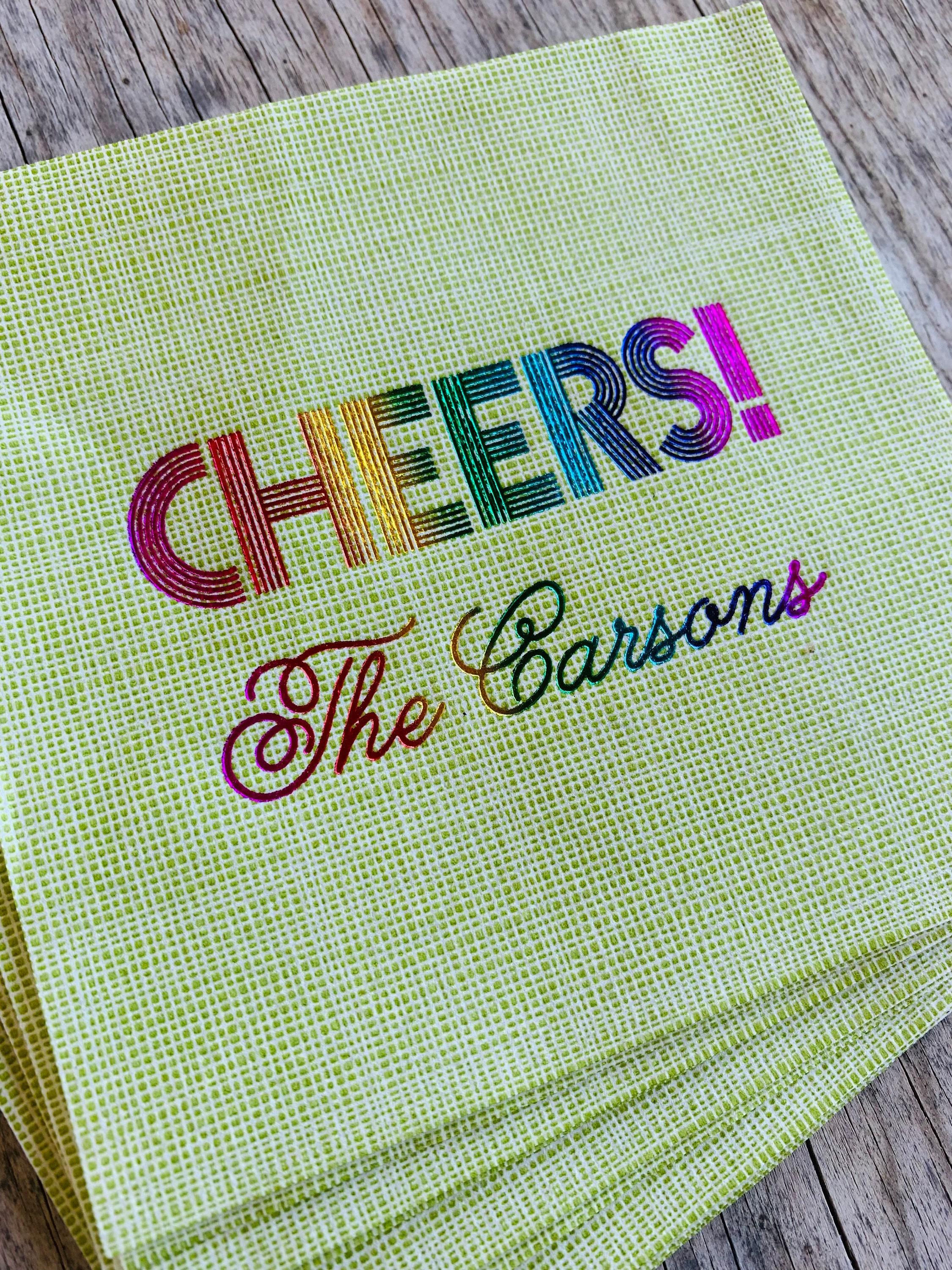 Personalized Crosshatch Linen Like Napkins, Rainbow Foil, Monogrammed ...