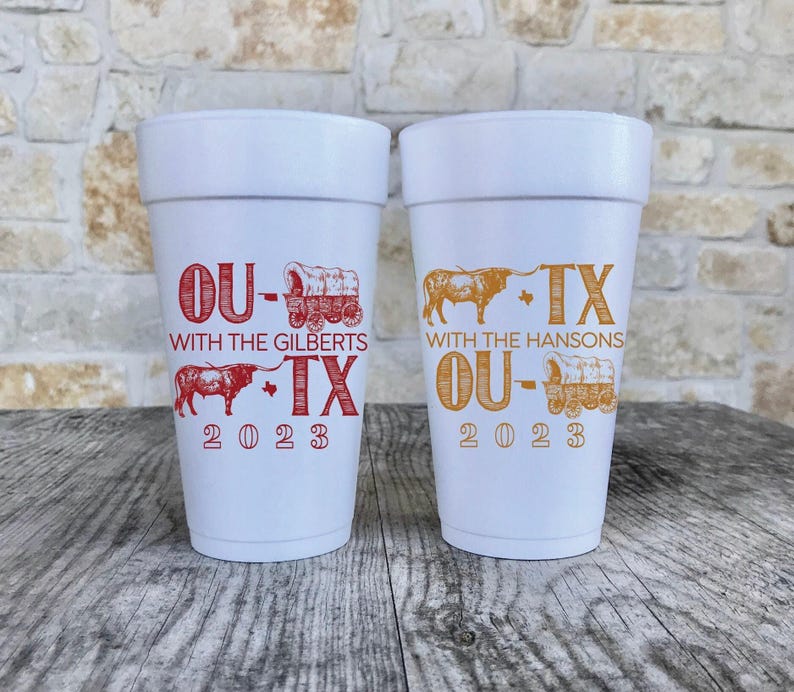 Personalized College Football Cups, Styrofoam, Roadie, Tailgate, Texas ...