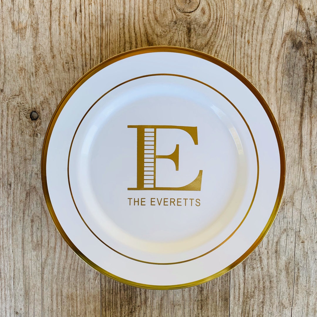 Personalized Gold Silver Trim Plates Round Disposable - Etsy