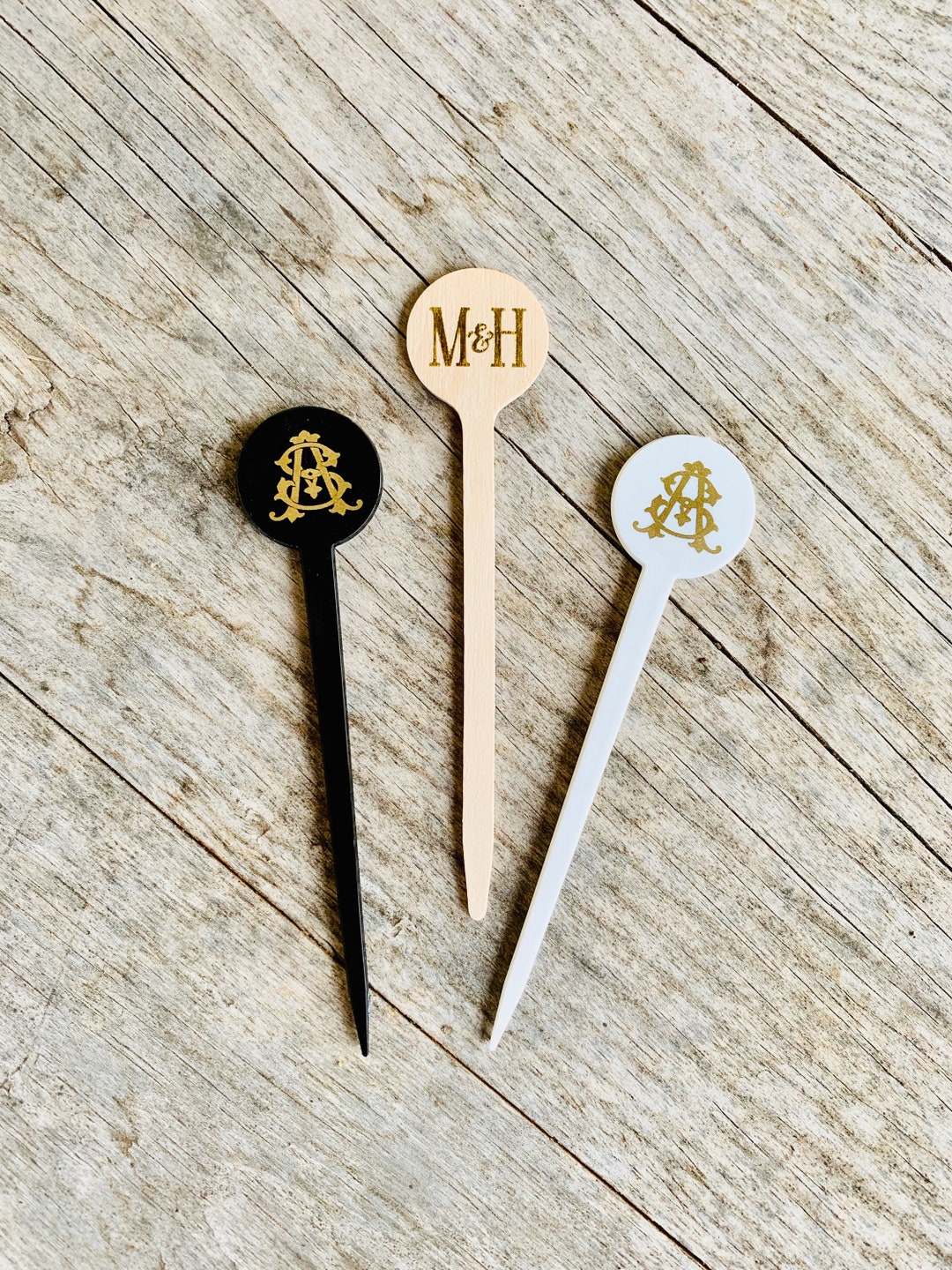 Food Picks, Personalized, Custom, Monogrammed, Wood, Round, 4", Sticks ...