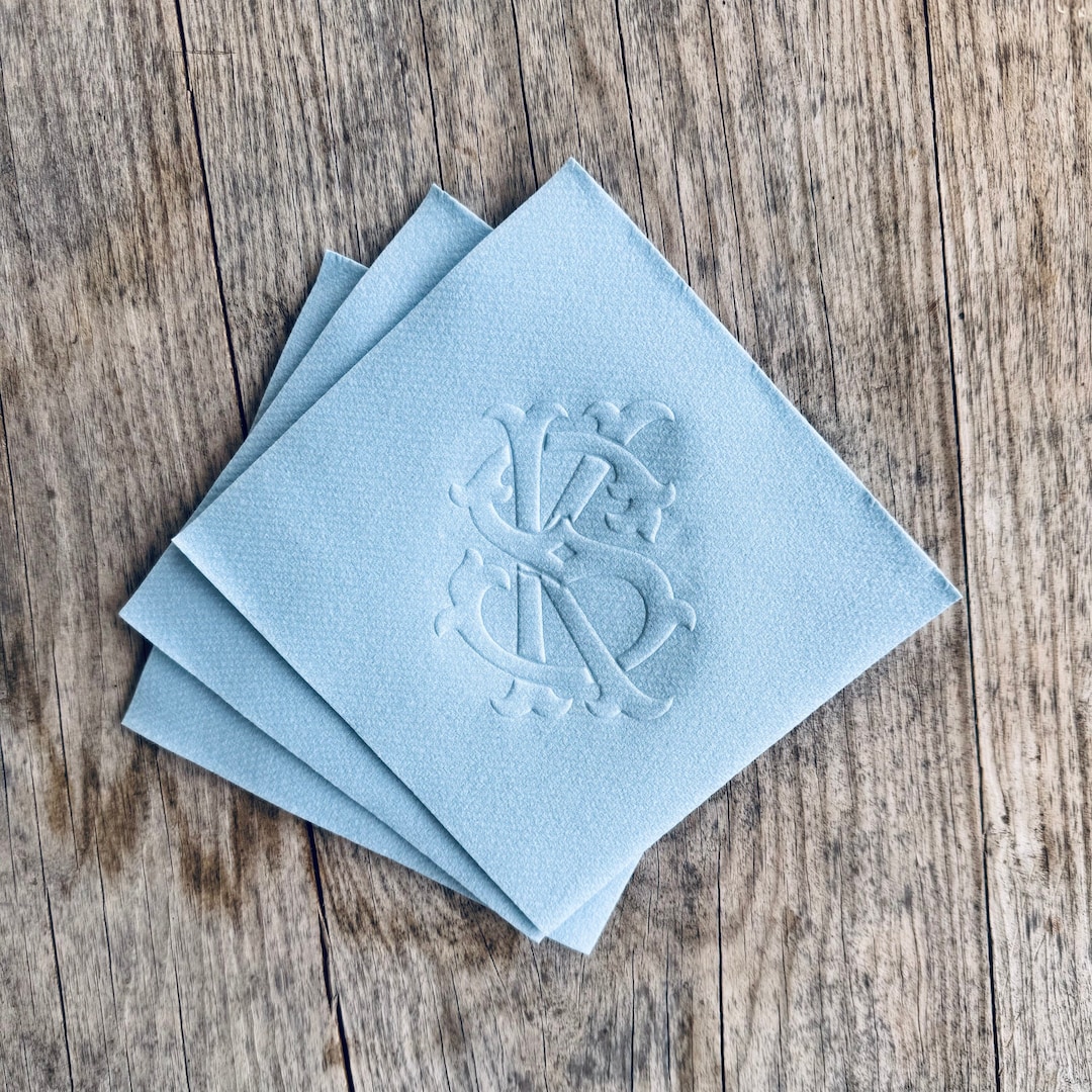 Embossed Napkins, Interlocking Monogram, Monogrammed Linen Like ...