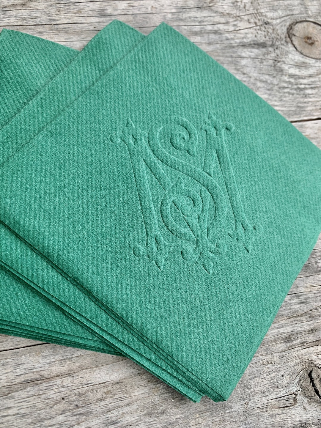 Embossed Napkins, Interlocking Monogram, Monogrammed Linen Like ...