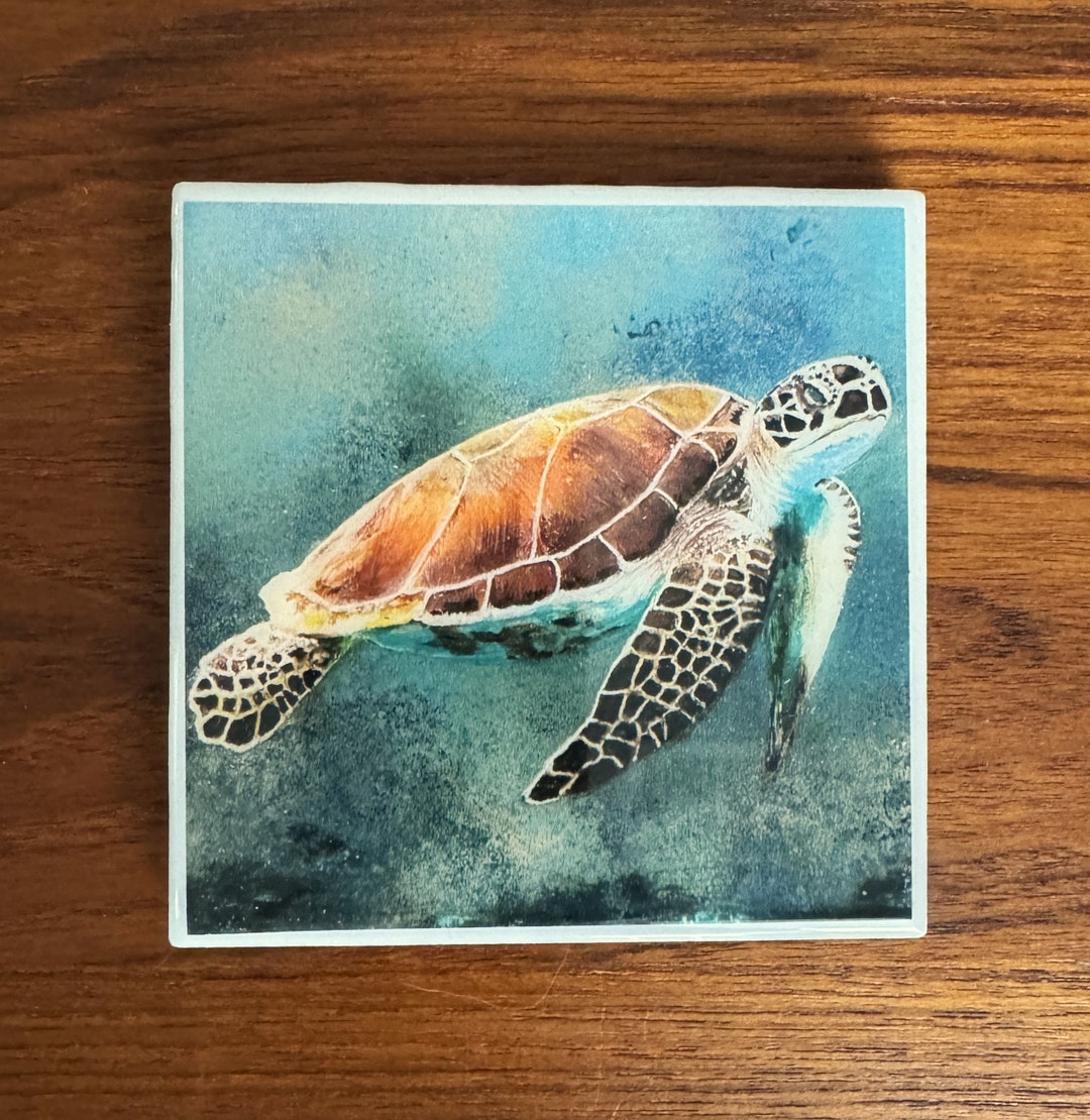 Sea Turtle Coaster, Ceramic Coaster, Coastal Decor, Sea Life Coaster - Etsy