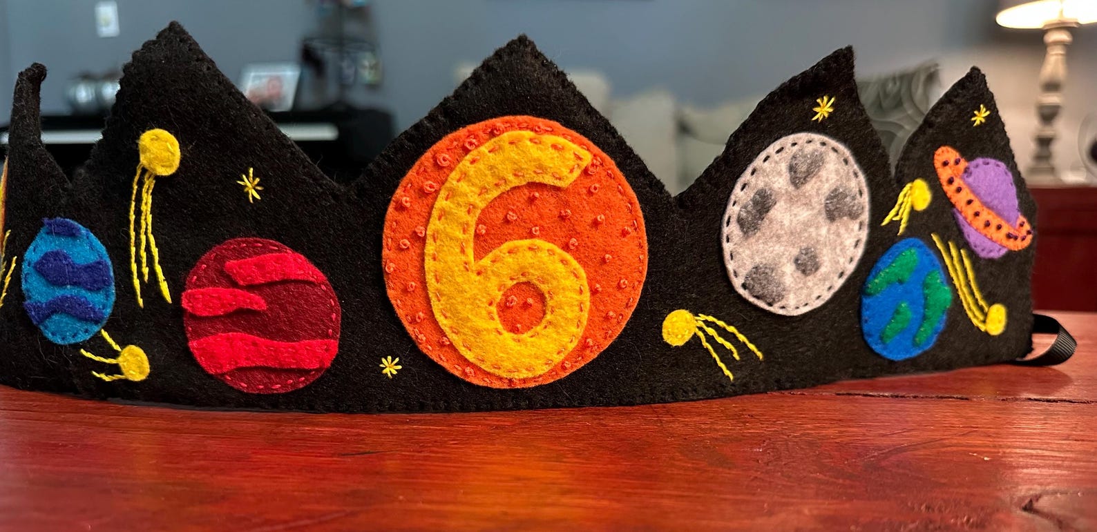 Space Theme Felt Hand Embroidered Crown, Birthday Crown, Outer Space ...