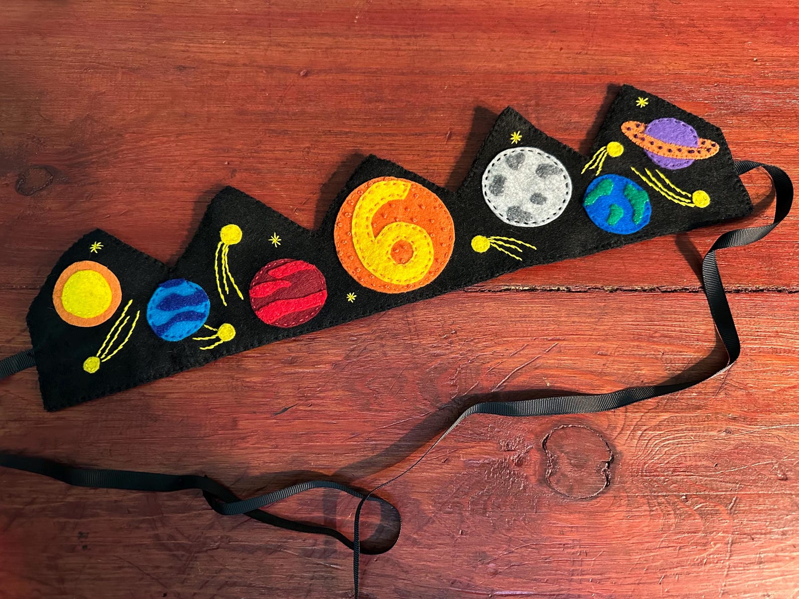 Space Theme Felt Hand Embroidered Crown, Birthday Crown, Outer Space ...