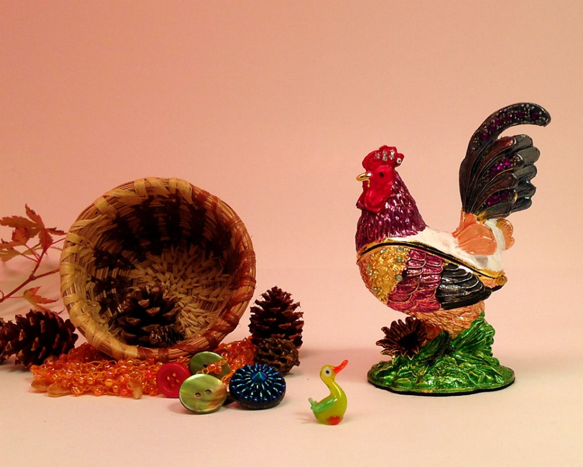 Pincushion. Chicken That Opens/hinged Lid/ Red Velvet & Rhinestones 4 ...