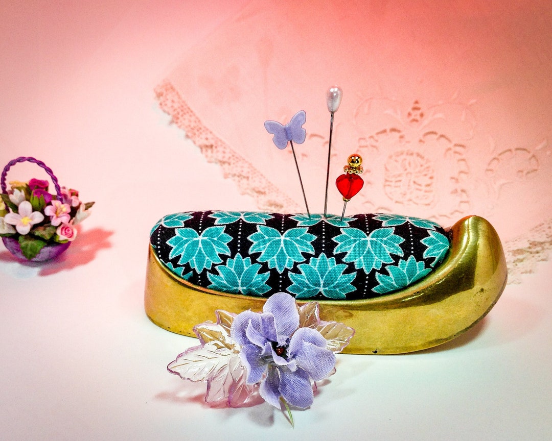 Pincushion, Lotus Flower Polished Brass Shoe Vintage Asian Oriental ...