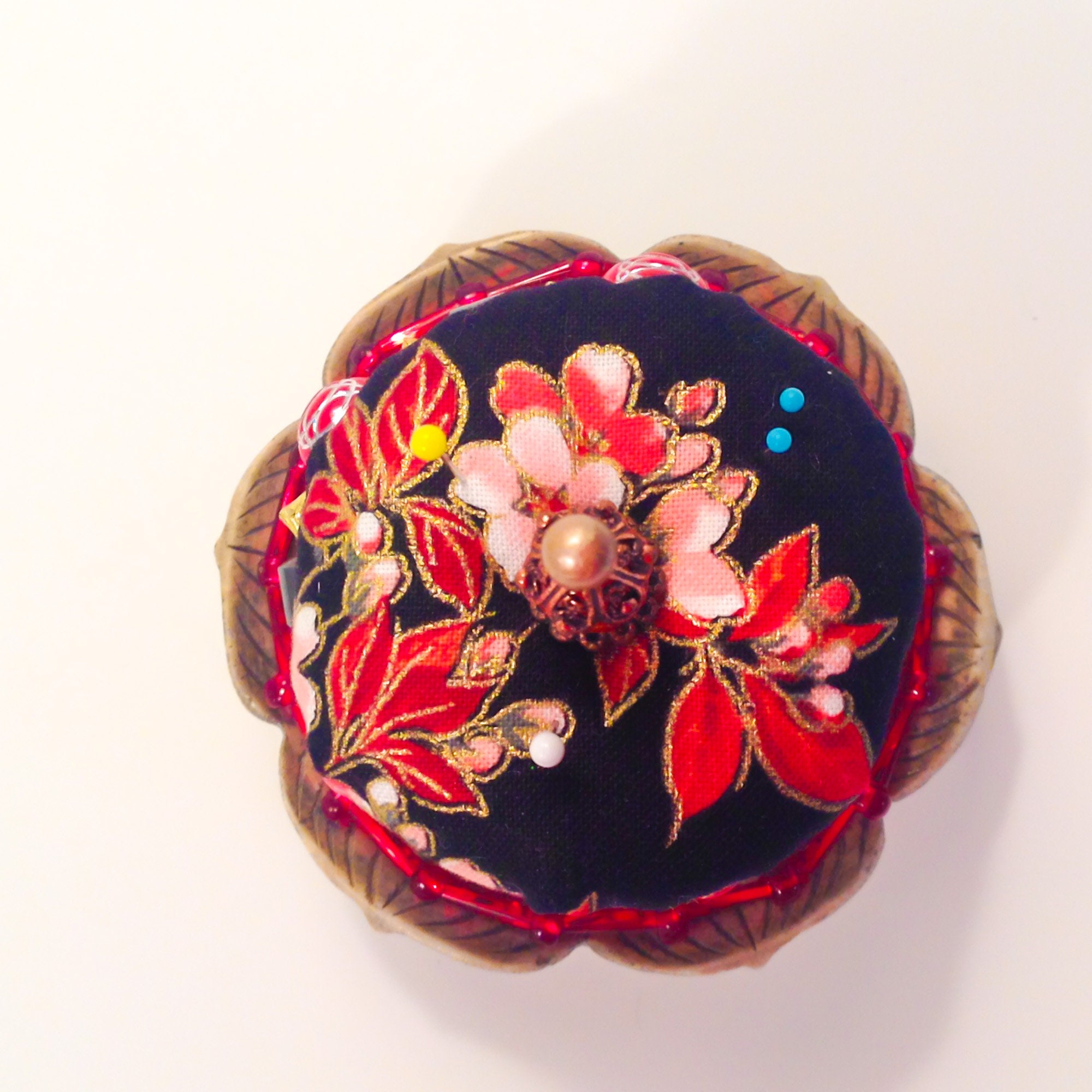 Pincushion. Lotus Flower Stoneware Weighted Cherry Blossom Asian Beaded ...