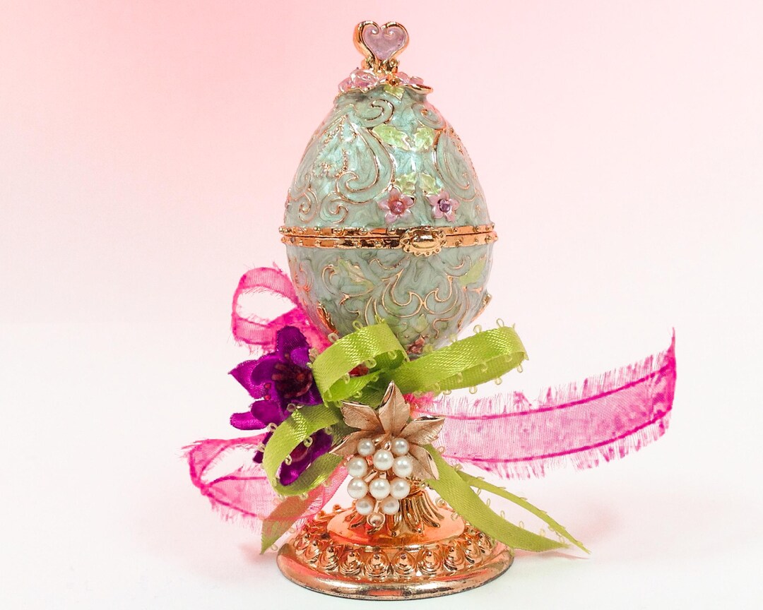 Pin Keep Gorgeous "faberge" Egg Gold/green Enamel Hinged Opens "pearls ...