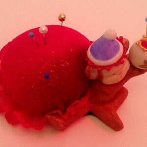Pincushion.Smiling Monkey With Blue Hat and Red Velvet Double | Etsy