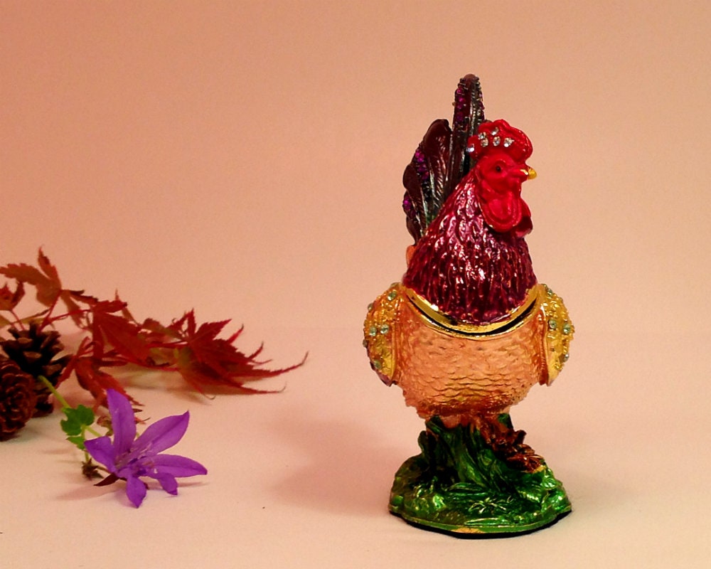Pincushion. Chicken That Opens/hinged Lid/ Red Velvet & Rhinestones 4 ...