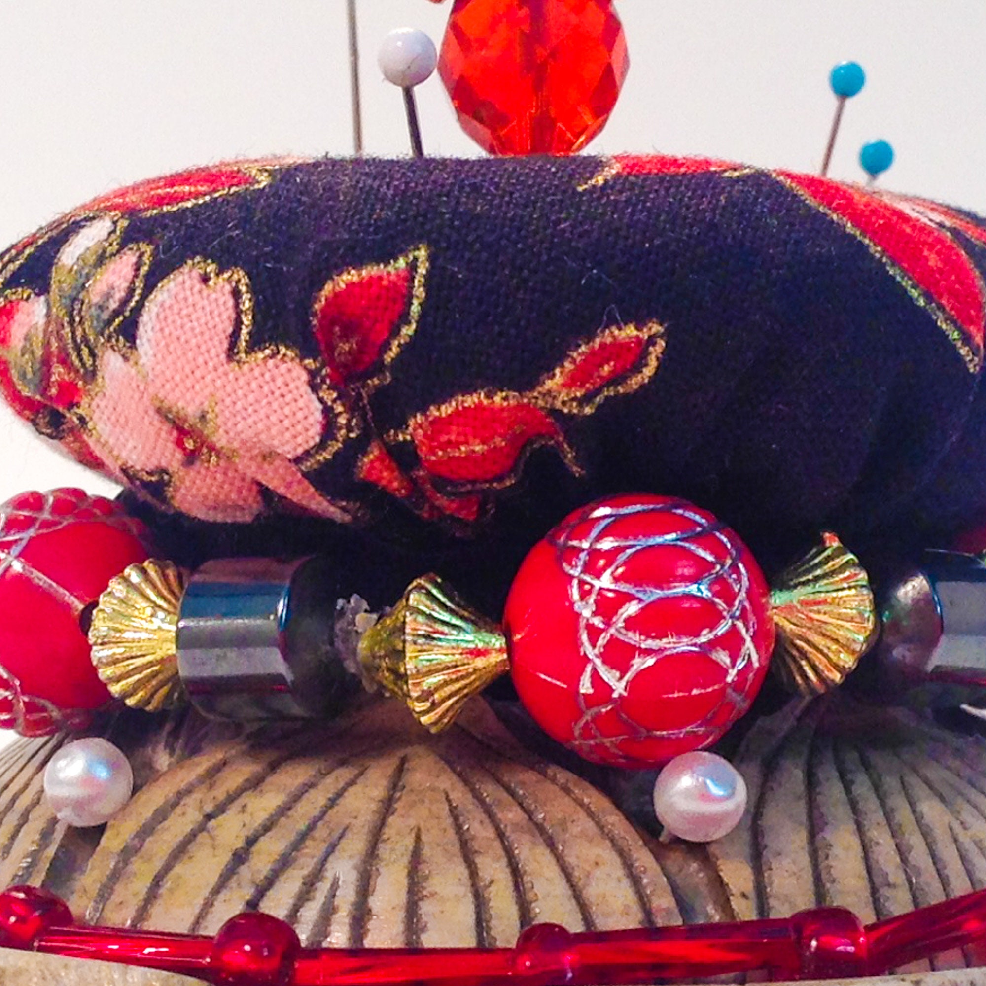 Pincushion. Lotus Flower Stoneware Weighted Cherry Blossom Asian Beaded ...