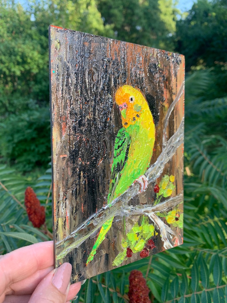 Bird Painting Green Parrot Oil Painting Gallery Wall Artwork - Etsy