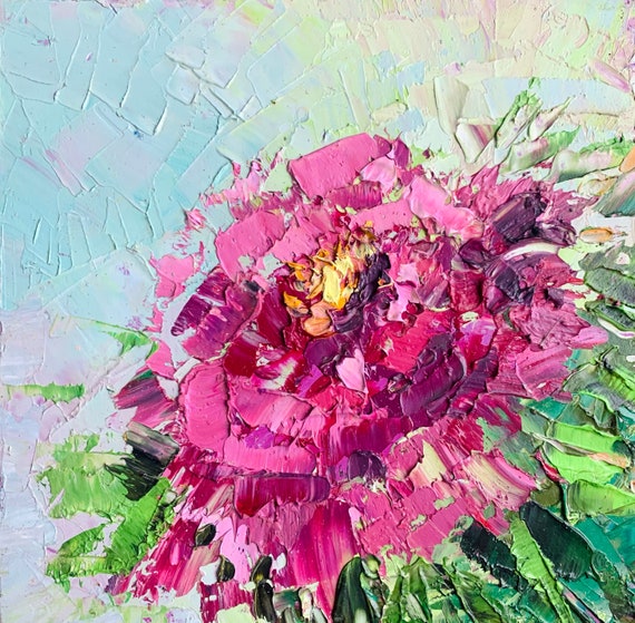 Peony Painting Original Abstract Floral Artwork Small Impasto | Etsy