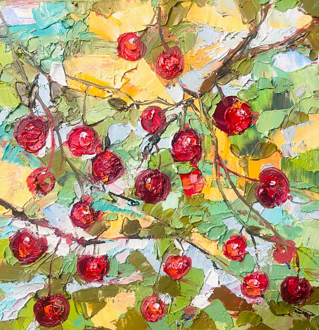 Cherry Tree Original Painting Berries Artwork Original Summer Painting ...