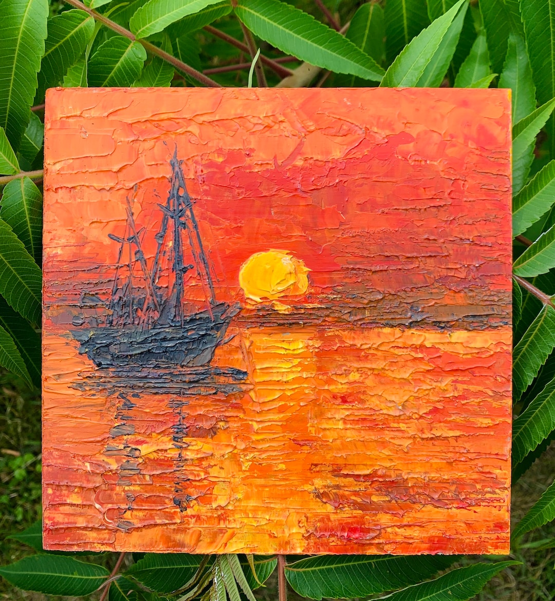 Orange Sunset Painting Impasto Artwork Original Oil Abstract Painting ...