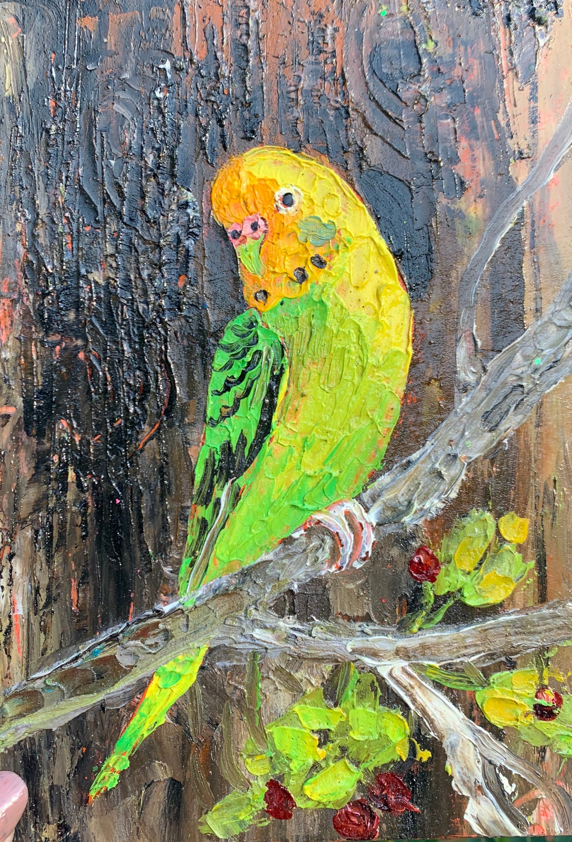 Bird Painting Green Parrot Oil Painting Gallery Wall Artwork - Etsy