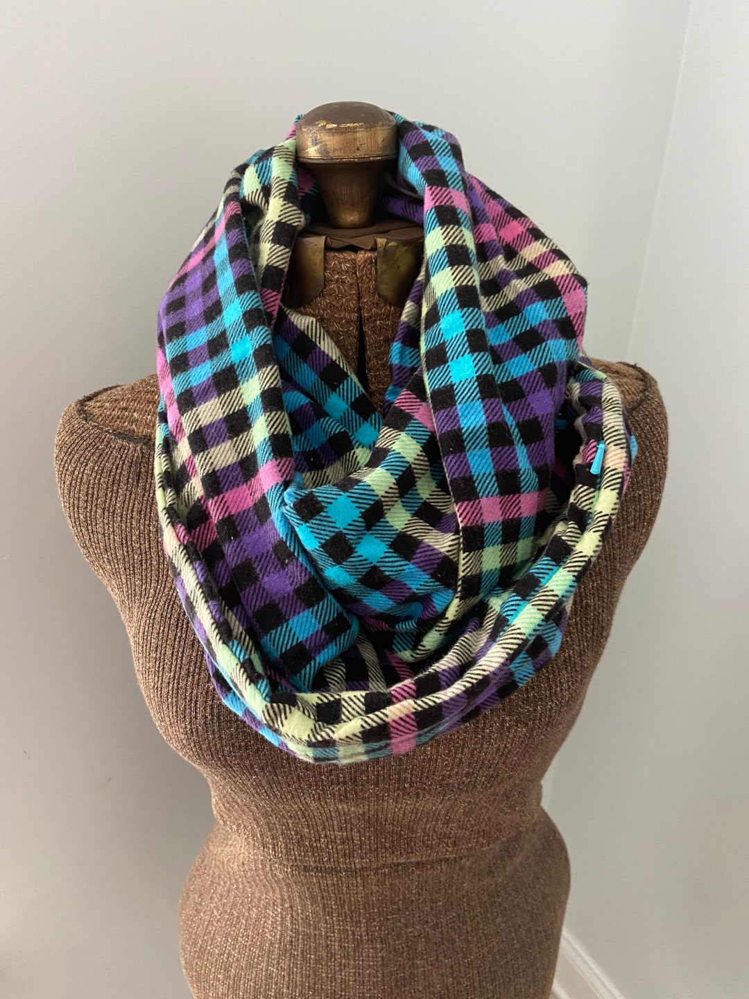 Infinity Scarf With Hidden Pocket, Scarf, Infinity, Pocket Scarf, Plaid Scarf, Tartan Plaid ...