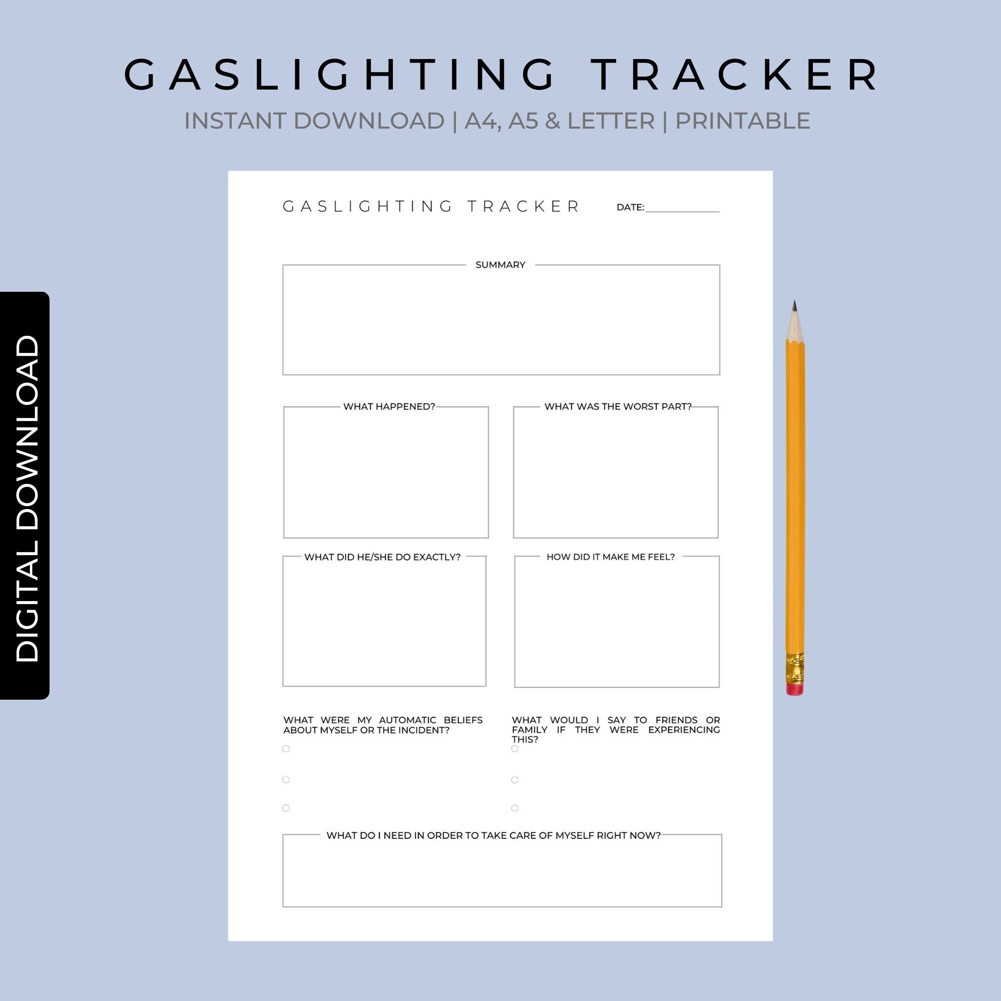 Gaslighting Tracker Gaslight, Narcissistic Abuse Printable ...