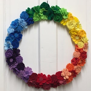 Rainbow Felt Floral Wreath - Etsy