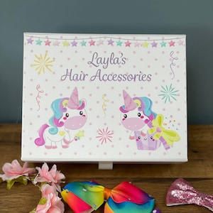 Personalised Unicorn Hair Accessory Storage Box, Hair Bobbles, Bows ...