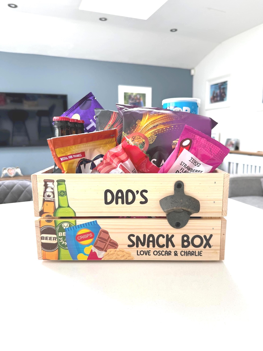 Personalized Snack Crate, Dad's Snack Box Gift, Optional Bottle Opener ...
