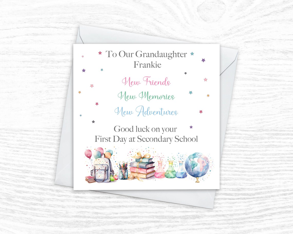 Personalised First Day of School Card, Watercolor Design - Etsy UK