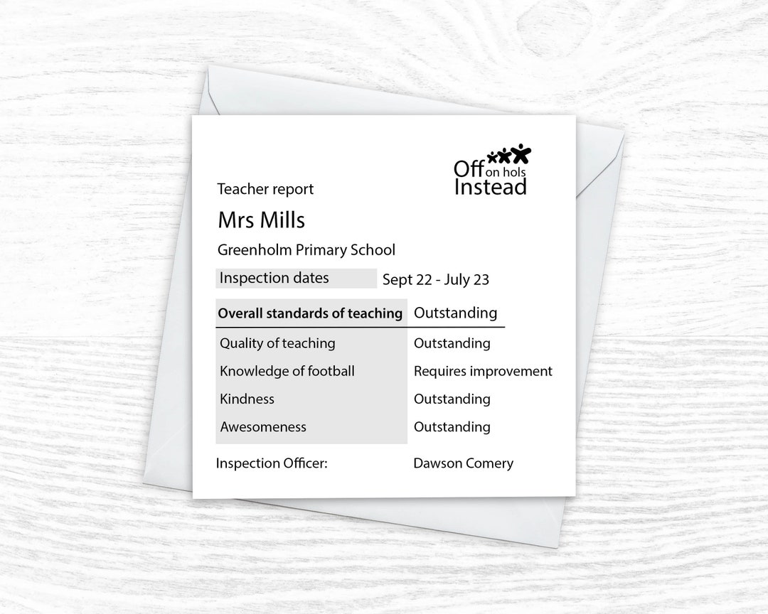 Thank You Teacher Card, Personalised Teacher Report Card, End of Term ...