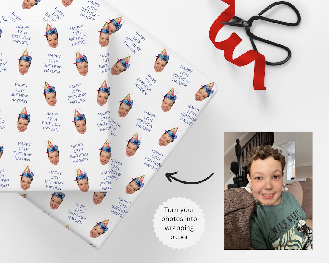 Customised Face Birthday Gift Wrapping Paper, Personalised Gift ...