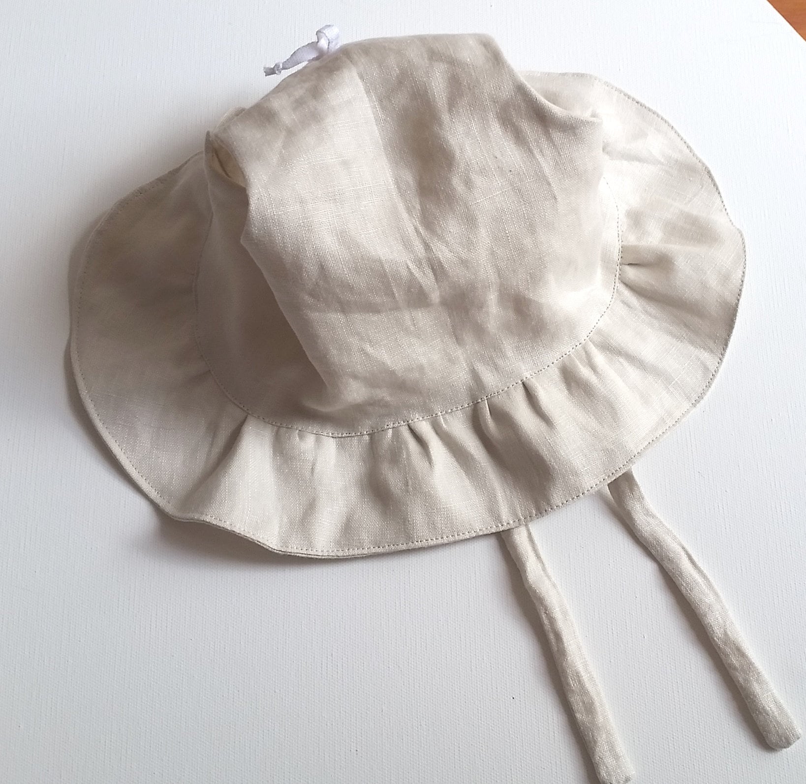Adjustable Sun Bonnet, Ruffle Brim Linen Bonnet, Baby Bonnet, Baby ...