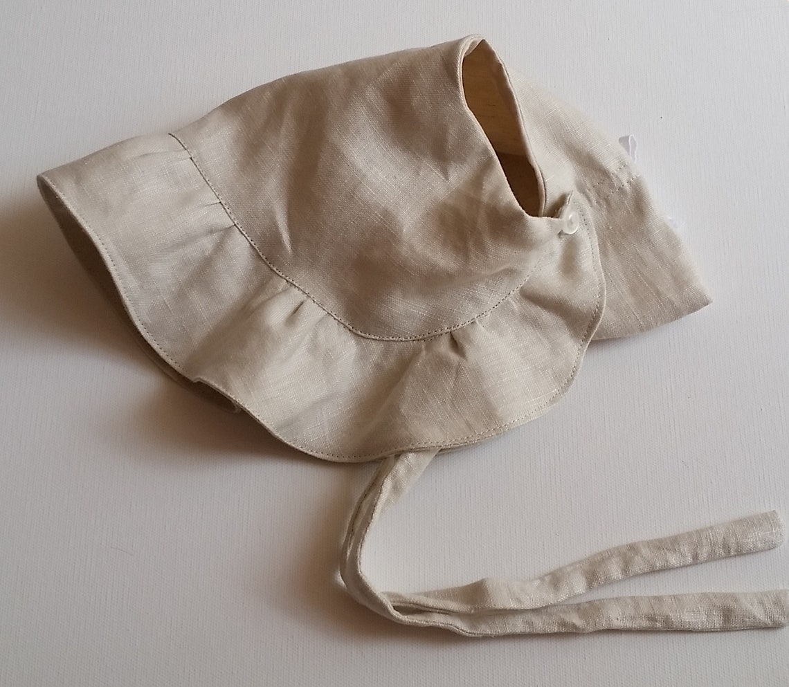Adjustable Sun Bonnet, Ruffle Brim Linen Bonnet, Baby Bonnet, Baby ...