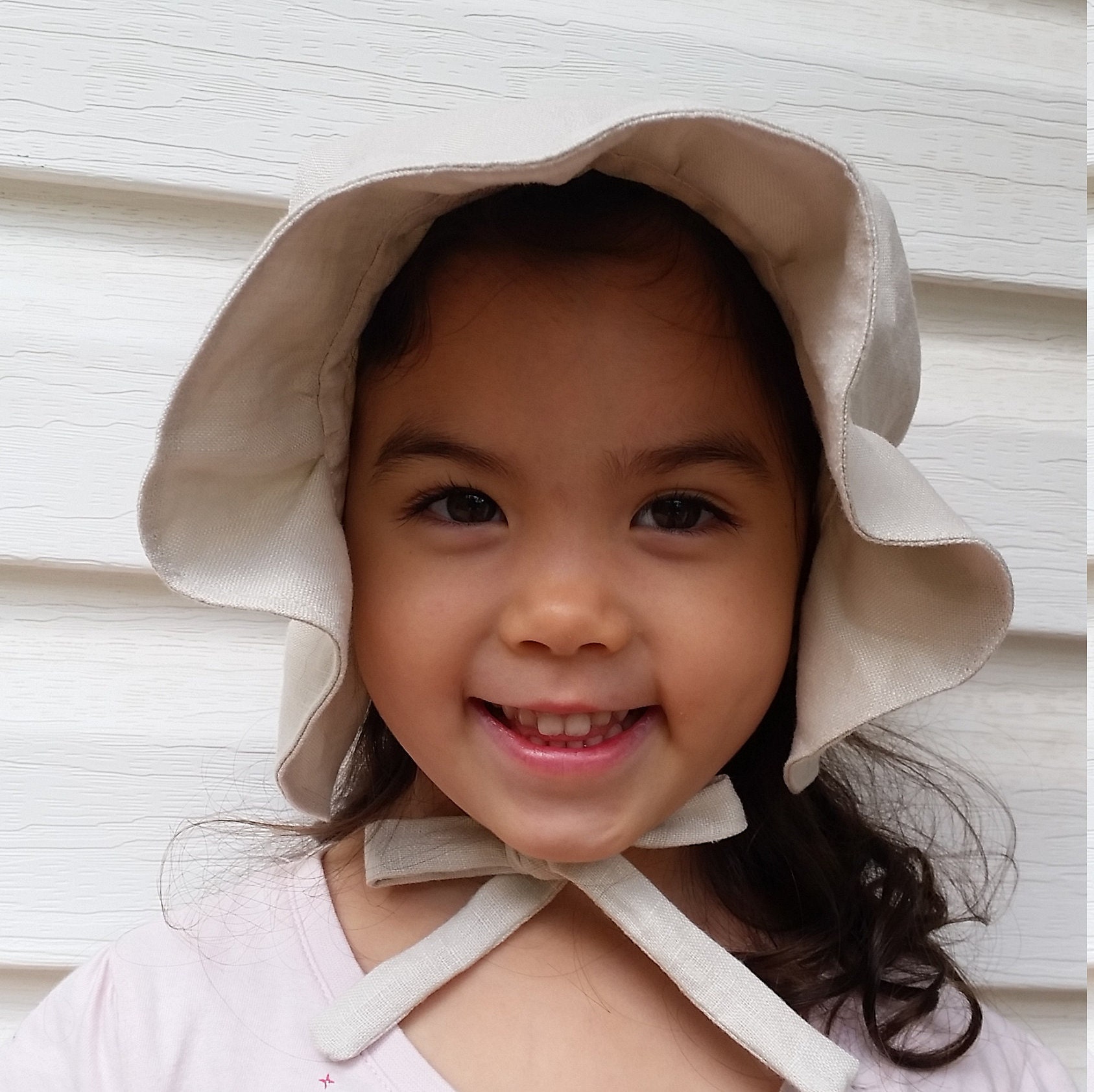 Adjustable Sun Bonnet, Ruffle Brim Linen Bonnet, Baby Bonnet, Baby ...