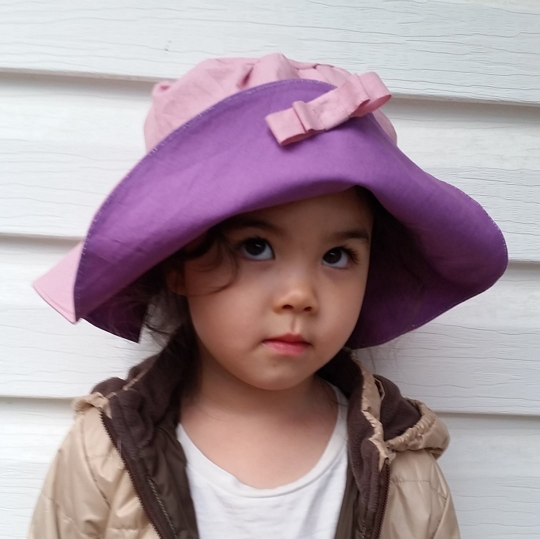 Pink & Purple Wide Brim Sun Hat: Cotton Floppy Beach Hat, Newborn to ...