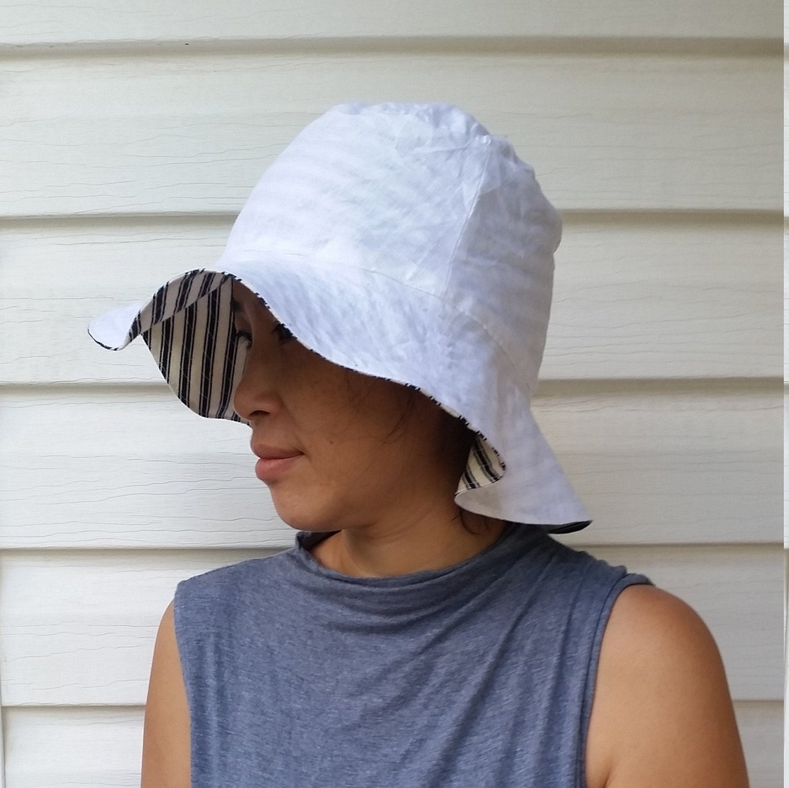 Reversible Linen Sun Hat Wide Brim Hat Floppy Hat Sun Hat - Etsy