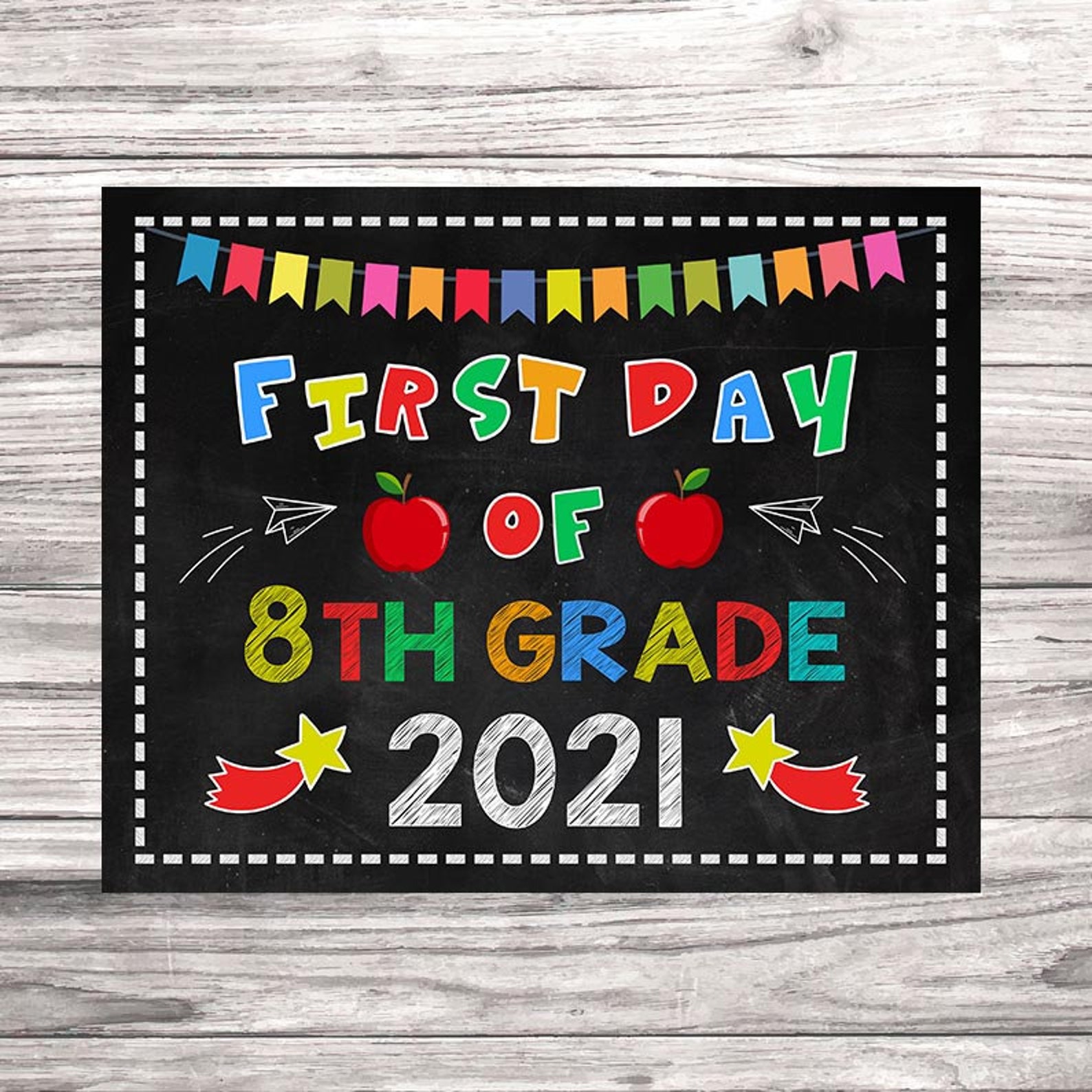 First Day of 8th Grade Chalkboard Sign First Day of Eighth | Etsy