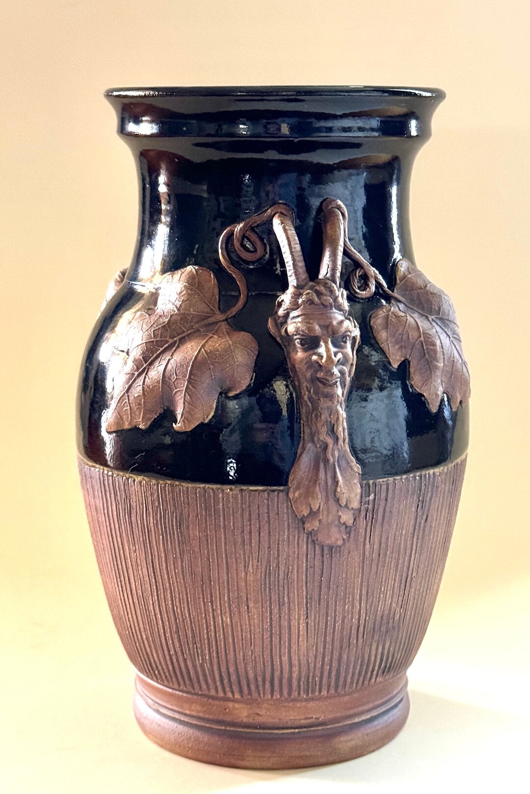 Beautiful RJ CRAWFORD Pottery Vase, Bacchus/dionysus Face and Grape ...