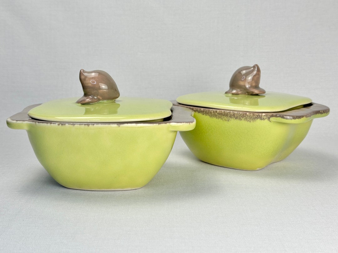 Vintage MCM Gabriel Pasadena Pottery Lime Green Covered Casserole Dish ...