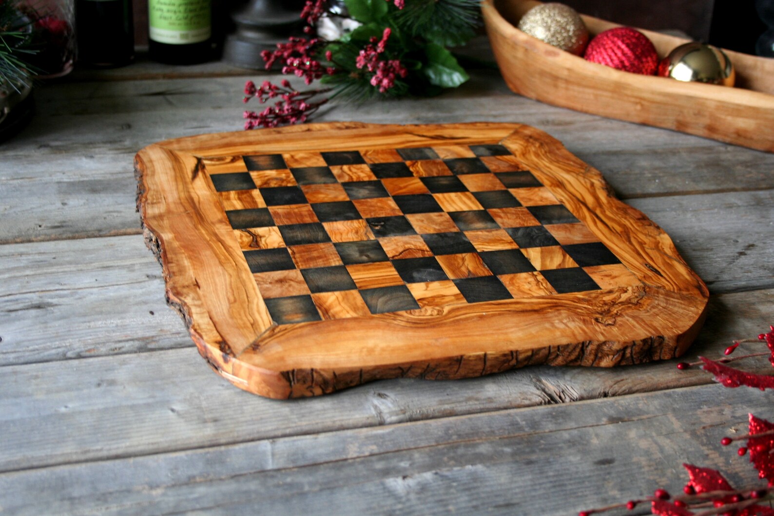 Rustic Chess Set With Rough Edges Wood Chess Board Birthday - Etsy