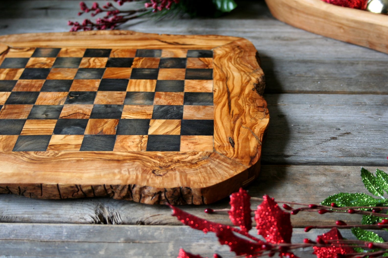 Rustic Chess Set With Rough Edges Wood Chess Board Birthday - Etsy