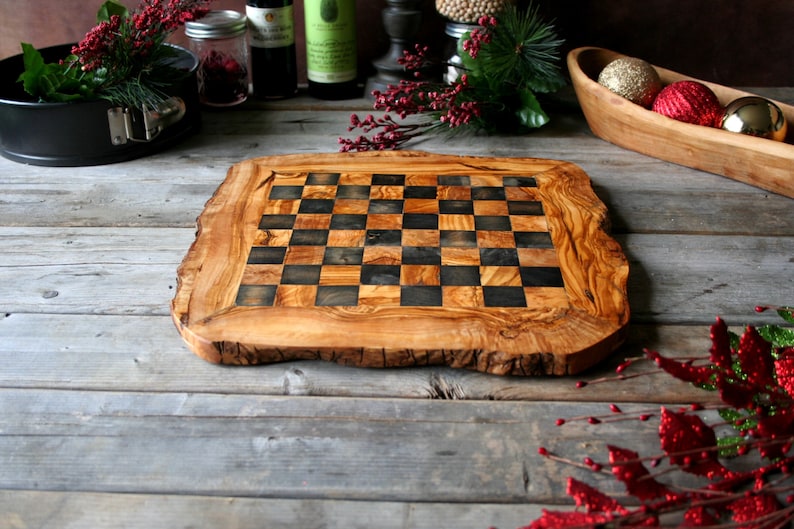 Rustic Chess Set With Rough Edges Wood Chess Board Birthday - Etsy