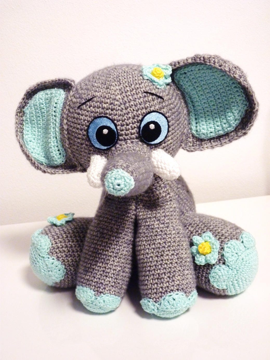 Crochet Pattern Elephant Happy Amigurumi PDF Cute Grey Mint - Etsy