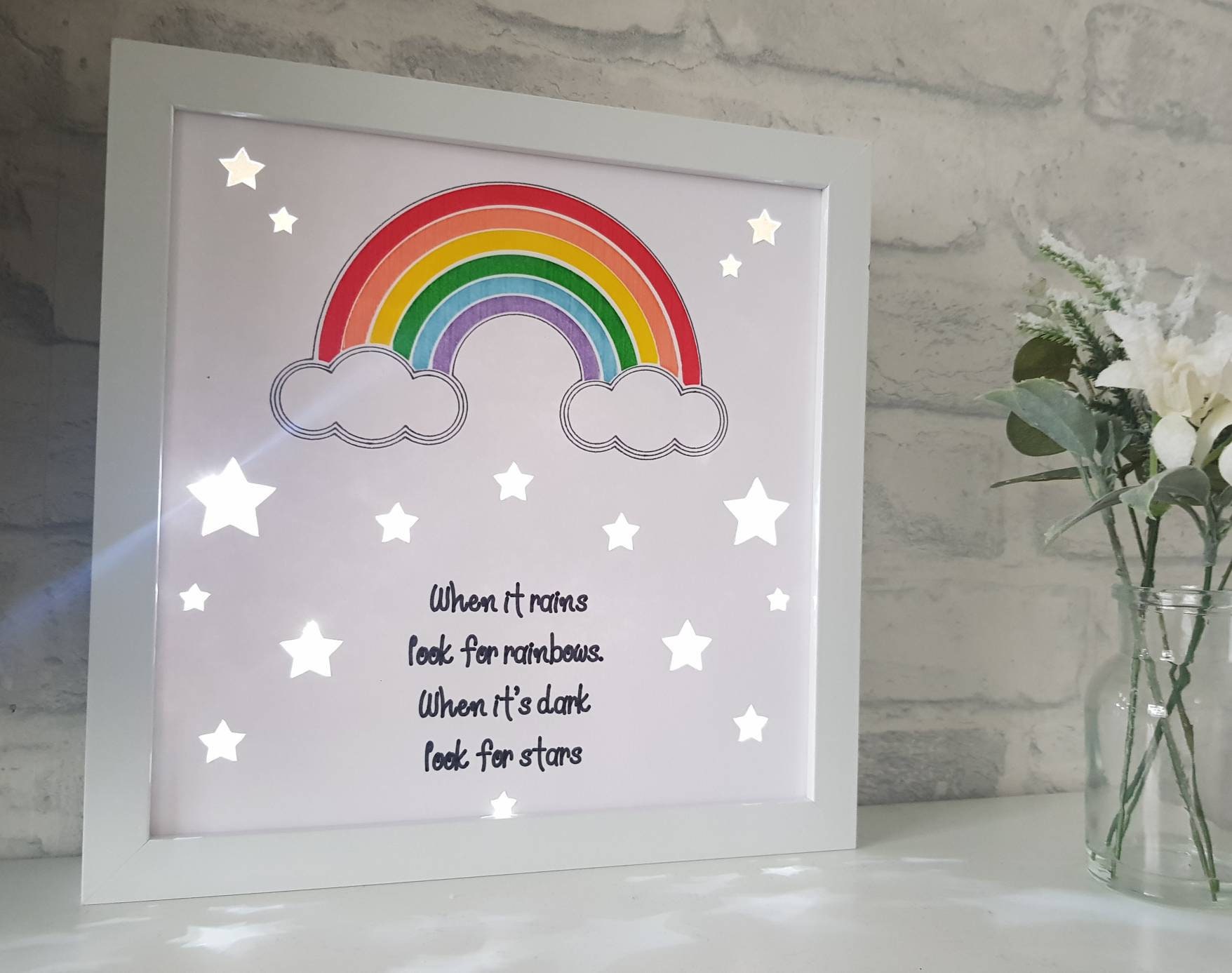 Rainbow and Stars Light up Frame New Parent Gift Nursery | Etsy UK