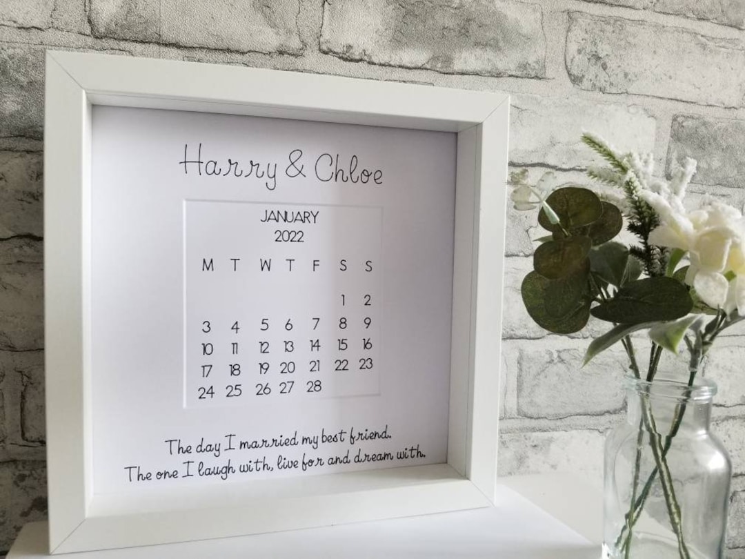 Personalised Wedding Day Calendar Frame, Wedding Gift, Couple Gift - Etsy